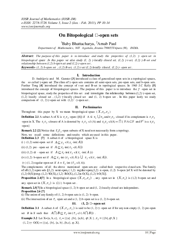 (PDF) On Bitopological γ-open sets 1