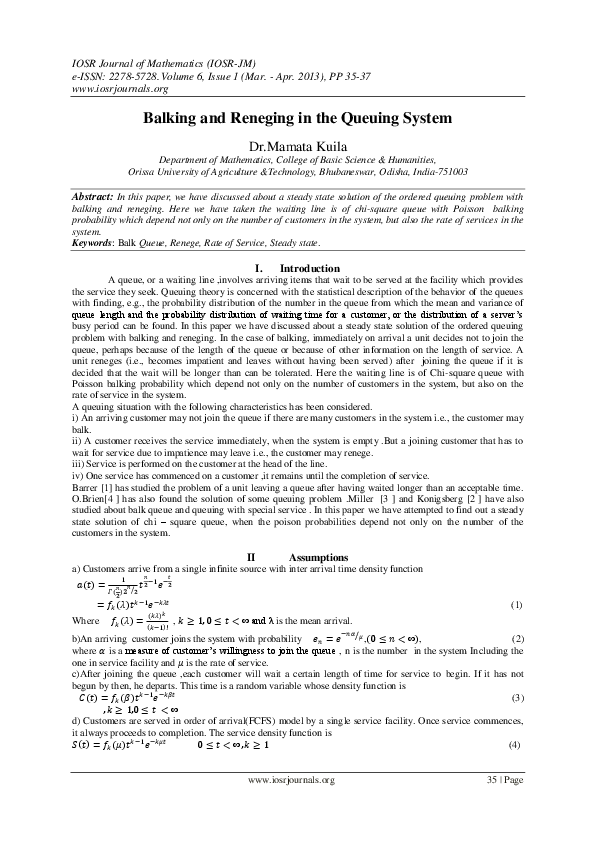 (PDF) Balking and Reneging in the Queuing System