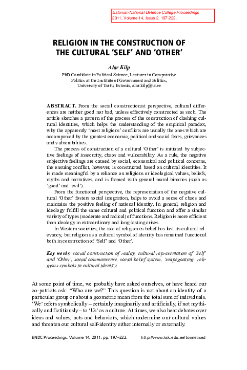 Religion in the Construction of the Cultural 'Self' and 'Other' | Alar ...