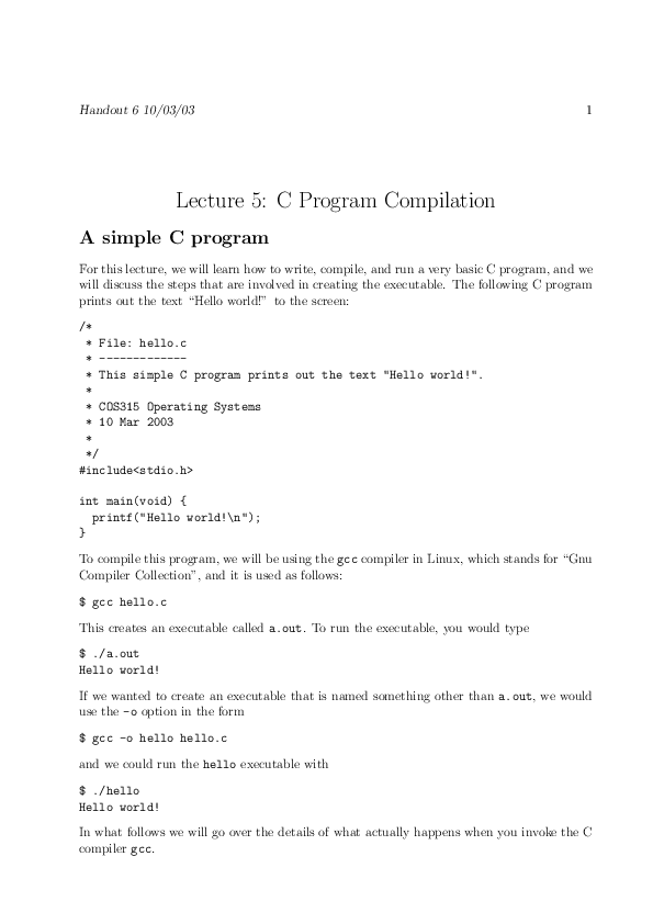 (PDF) Lecture 5: C Program Compilation