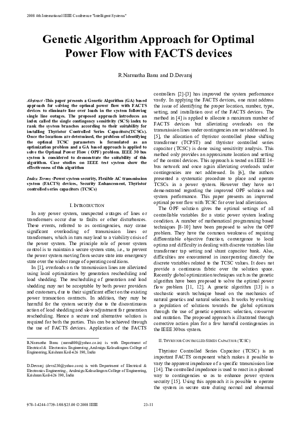 (PDF) Genetic Algorithm approach for Optimal Power Flow with FACTS devices