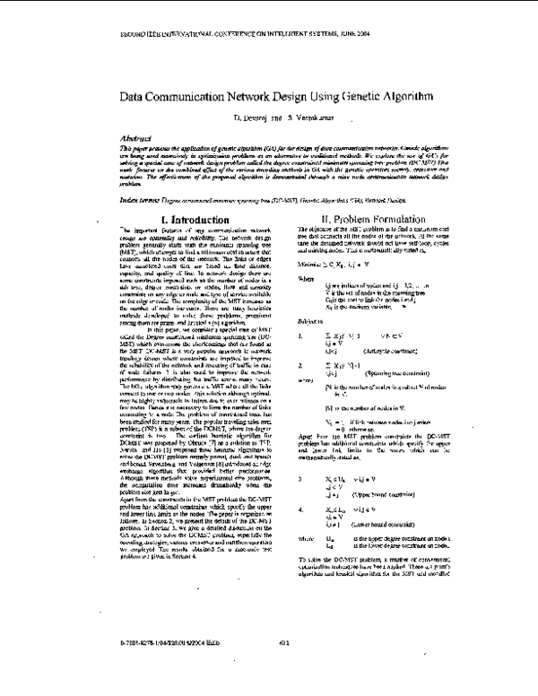 Pdf Data Communication Network Design Using Genetic Algorithm 