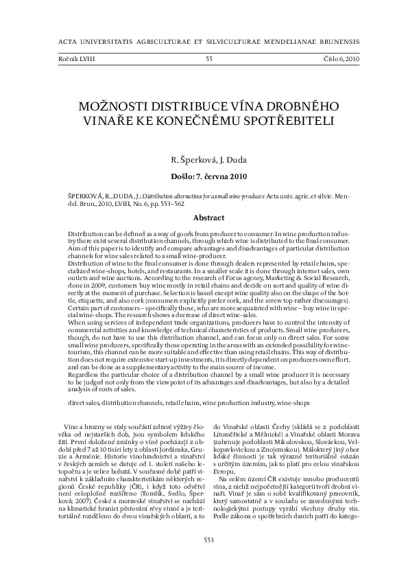 (PDF) ŠPERKOVÁ, R. a DUDA, J. Distribution alternatives for a small ...