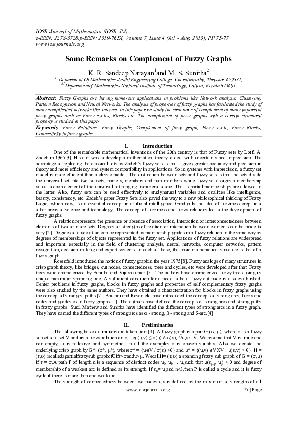 (PDF) Some Remarks on Complement of Fuzzy Graphs