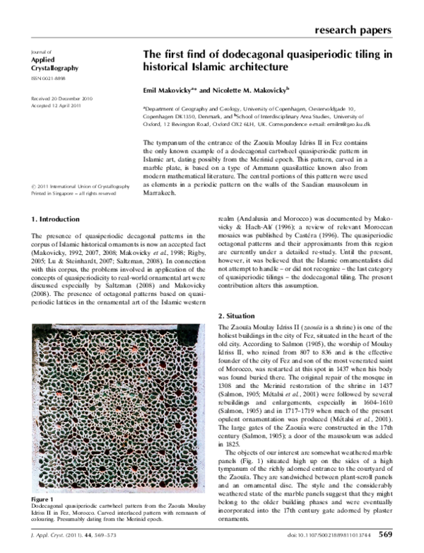 (PDF) The first find of dodecagonal quasiperiodic tiling in historical ...