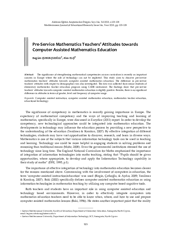 (PDF) Pre-Service Mathematics Teachers' Attitudes towards Computer ...