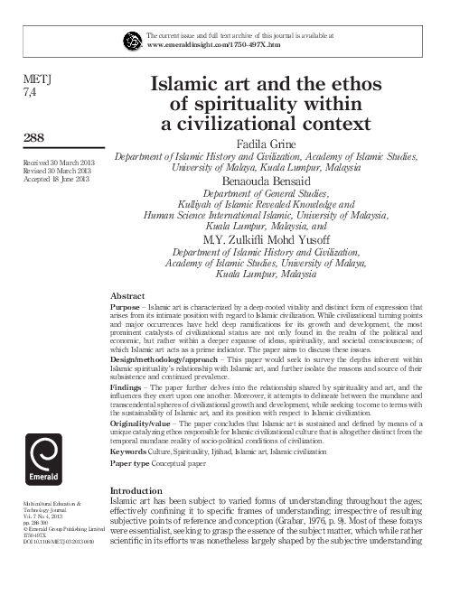 (PDF) Islamic Art: A Symbolic Expression of Values | Aleem Karmali ...