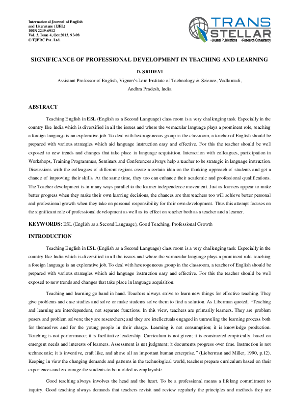 (PDF) Significance of Professional Development in Teaching and Learning