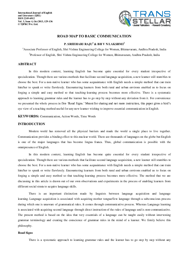 (PDF) Road Map to Basic Communication