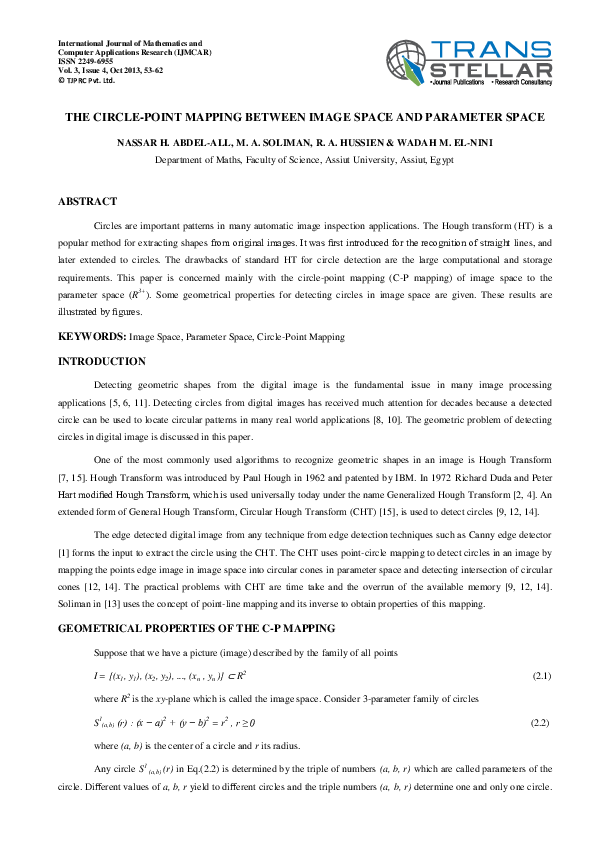 Pdf The Circle Point Mapping Between Image Space And Parameter Space