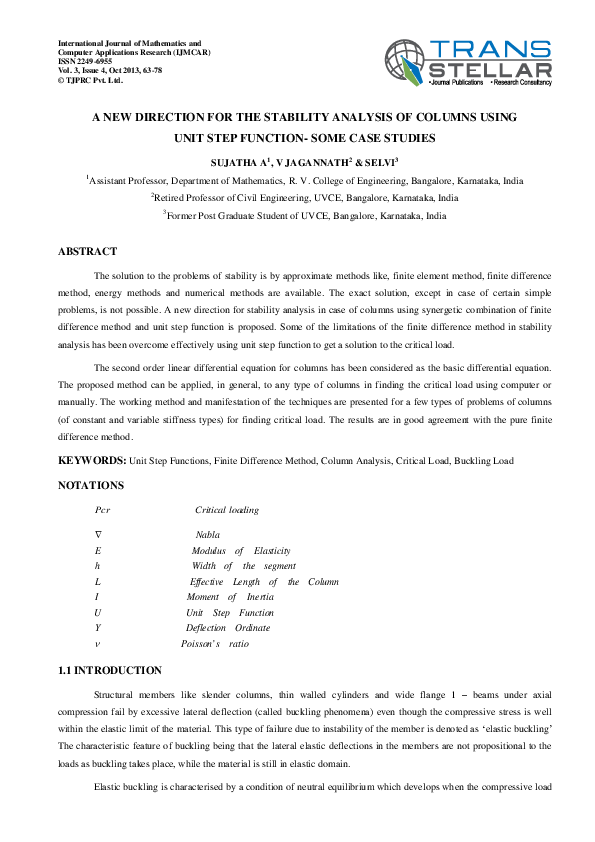 (PDF) A New Direction for the Stability Analysis of Columns Using Unit Step Function- Some Case ...