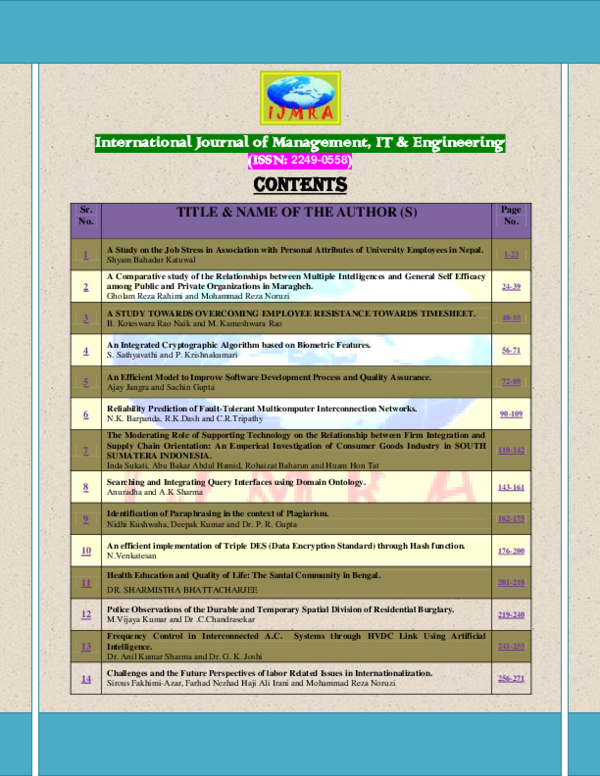 International Journal of Management, IT & Engineering CONTENTS