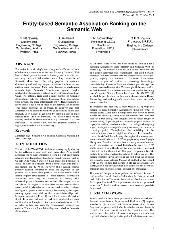 Pdf Entity Based Semantic Association Ranking On The Semantic Web