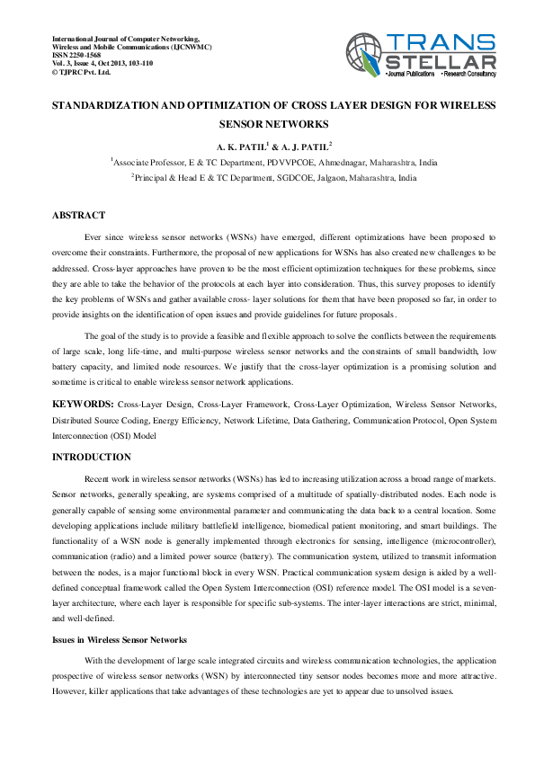 Pdf Standardization And Optimization Of Cross Layer Design For