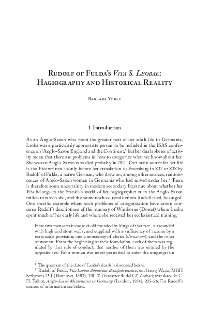 (PDF) Rudolf of Fulda's Vta S. Leobae; Hagiography and Historical Reality