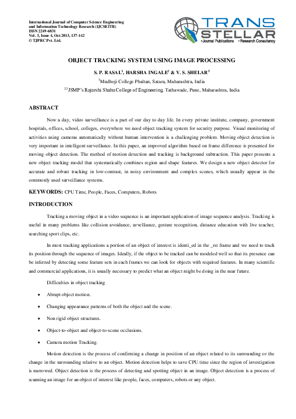 Pdf Object Tracking System Using Image Processing