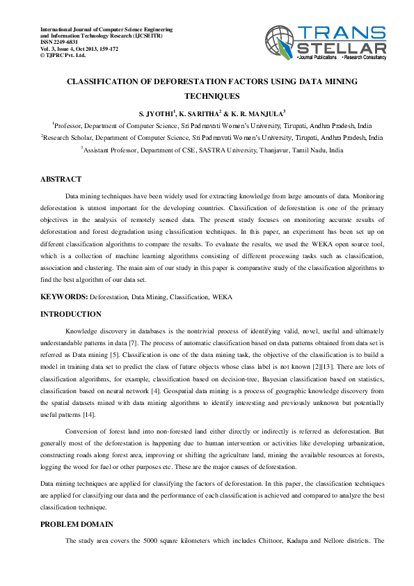 (PDF) Classification of Deforestation Factors Using Data Mining Techniques