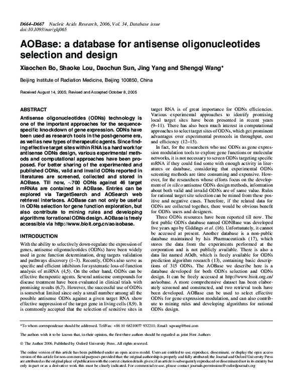 (PDF) AOBase: a database for antisense oligonucleotides selection and ...