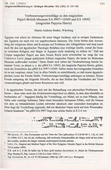 Verbesserungsvorschläge zu den magischen Papyri British Museum EA 9997 ...