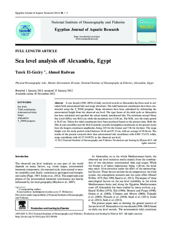 (PDF) El-Geziry & Radwan, 2012. Sea level analysis off Alexandria (PDF) El-Geziry & Radwan, 2012. Sea level analysis off Alexandria