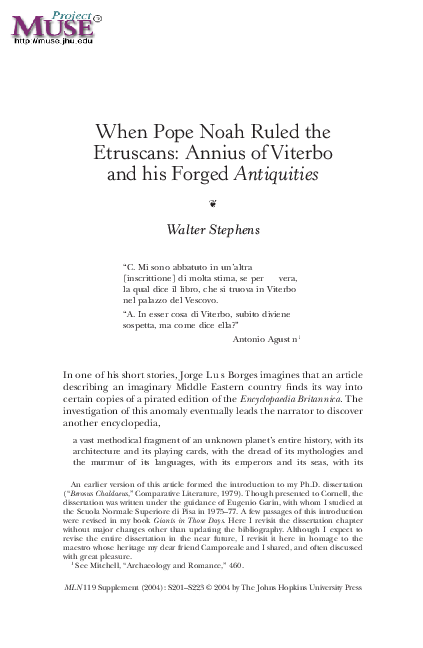 (PDF) “When Pope Noah Ruled the Etruscans: Annius of Viterbo and his ...