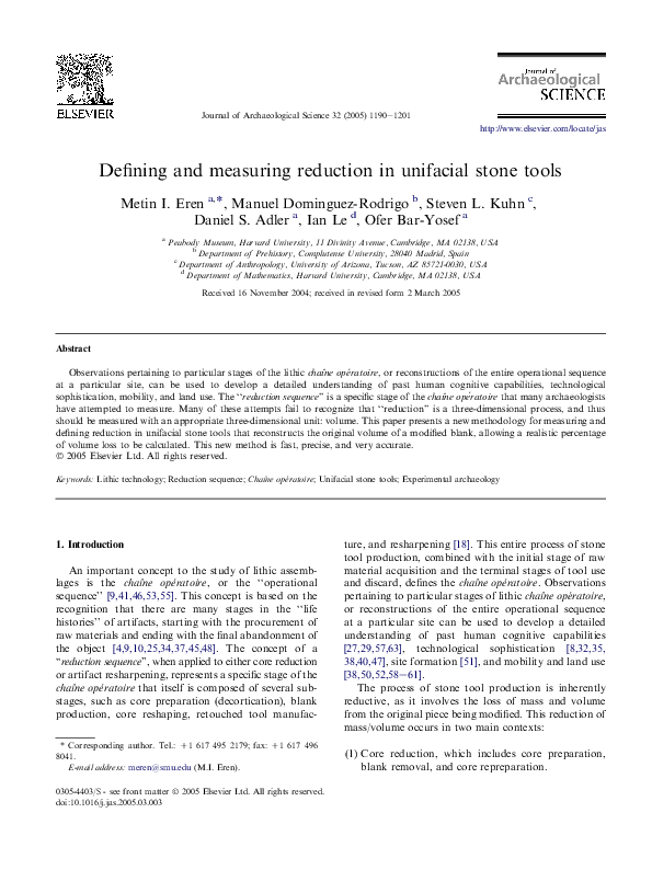 (PDF) Defining and Measuring Reduction in Unifacial Stone Tools