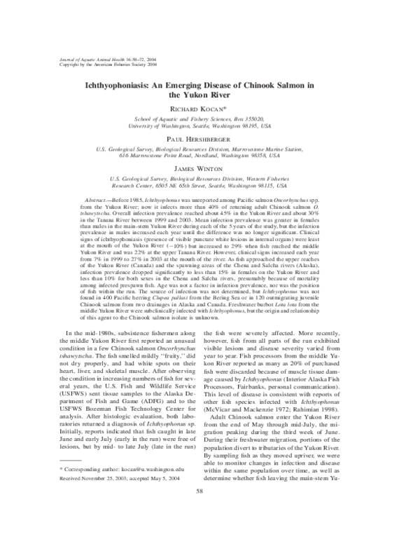 (PDF) Ichthyophoniasis: An Emerging Disease of Chinook Salmon in the ...