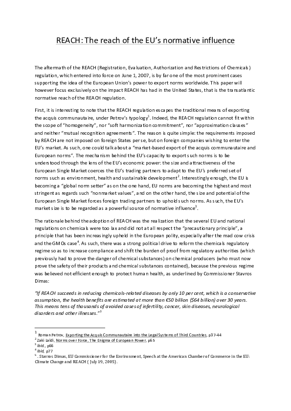 (PDF) REACH legislation: The reach of the EU’s normative influence ...