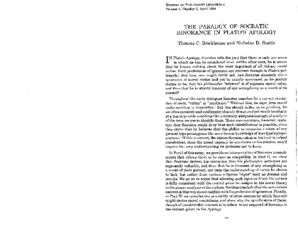 (PDF) The Paradox of Socratic Ignorance in Socratic Philosophy