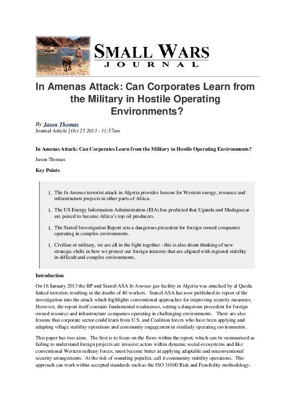(PDF) The In Amenas Attack: Can Corporates Learn from the Military in ...
