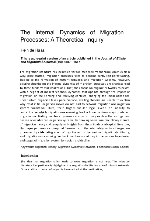 (PDF) The Internal Dynamics of Migration Processes: A Theoretical Inquiry