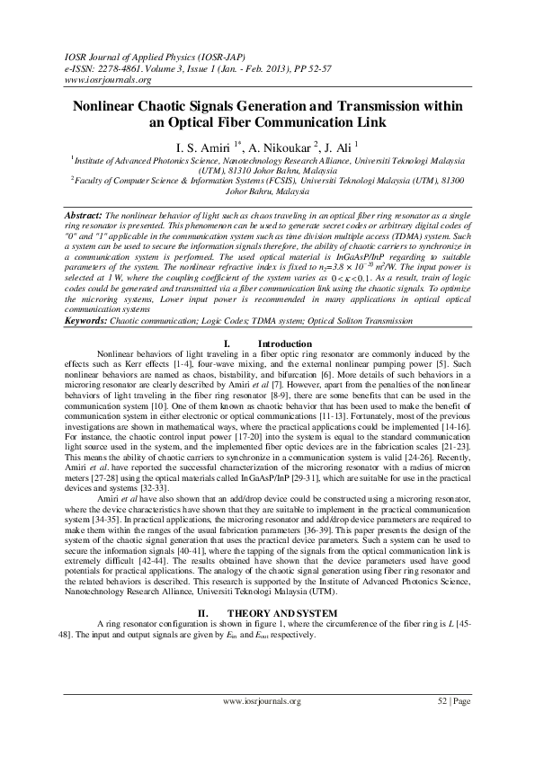 Pdf Nonlinear Chaotic Signals Generation And Transmission Within An Optical Fiber