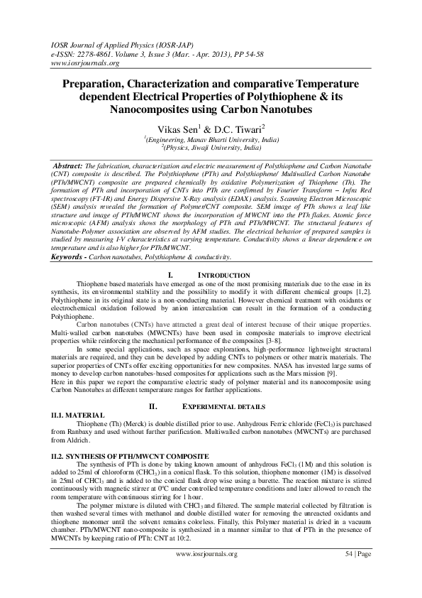 (PDF) Temperature-Dependent Electrical Properties of PTh-CNTs (PDF) Temperature-Dependent Electrical Properties of PTh-CNTs