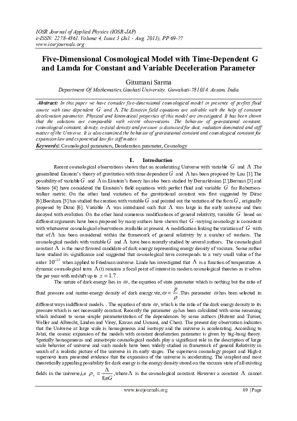 (PDF) Five-Dimensional Cosmological Model with Time-Dependent G and Lamda for Constant and ...
