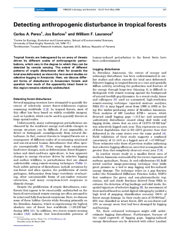 (PDF) Detecting anthropogenic disturbance in tropical forests