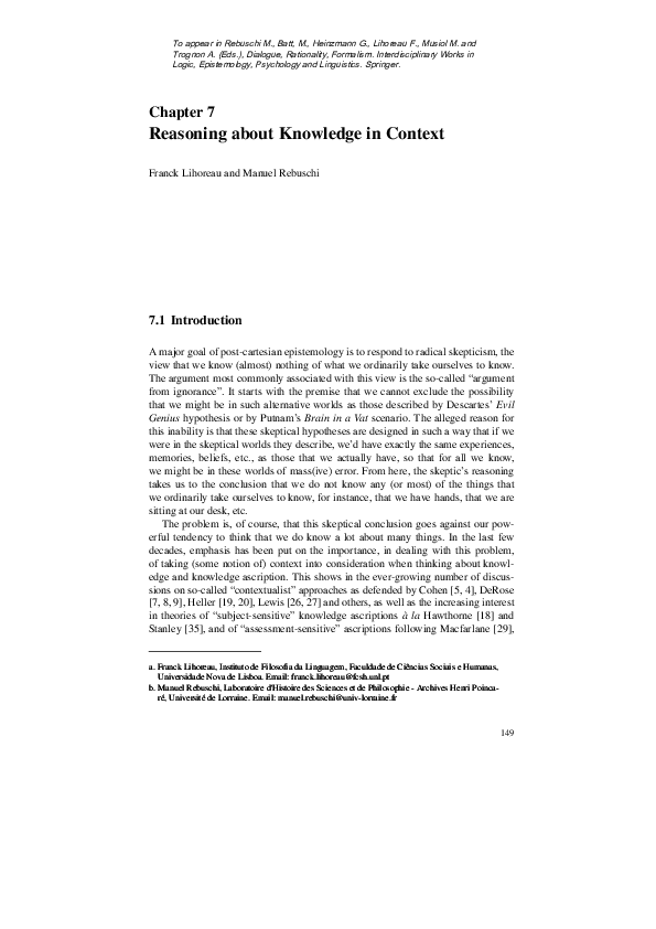 (PDF) "Reasoning about Knowledge in Context"