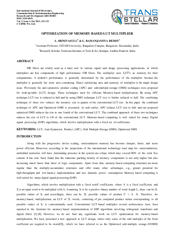 (PDF) Optimization of Memory Based LUT Multiplier