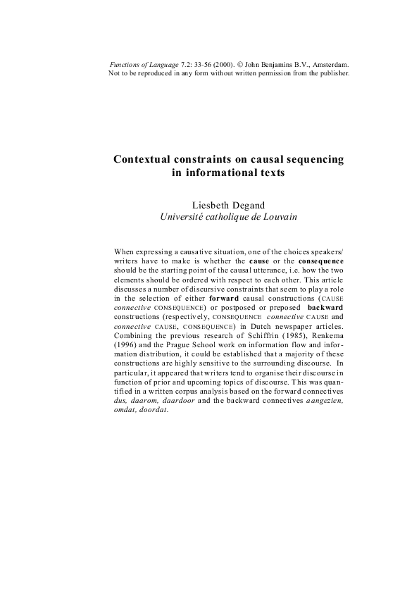 (PDF) Contextual constraints on causal sequencing in informational texts | Liesbeth Degand ...