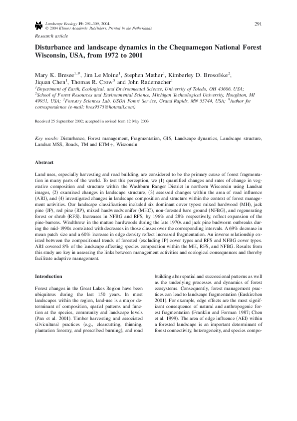 (PDF) Determining the Disturbance Effect on Forest Development for Use in Park Management Plans ...