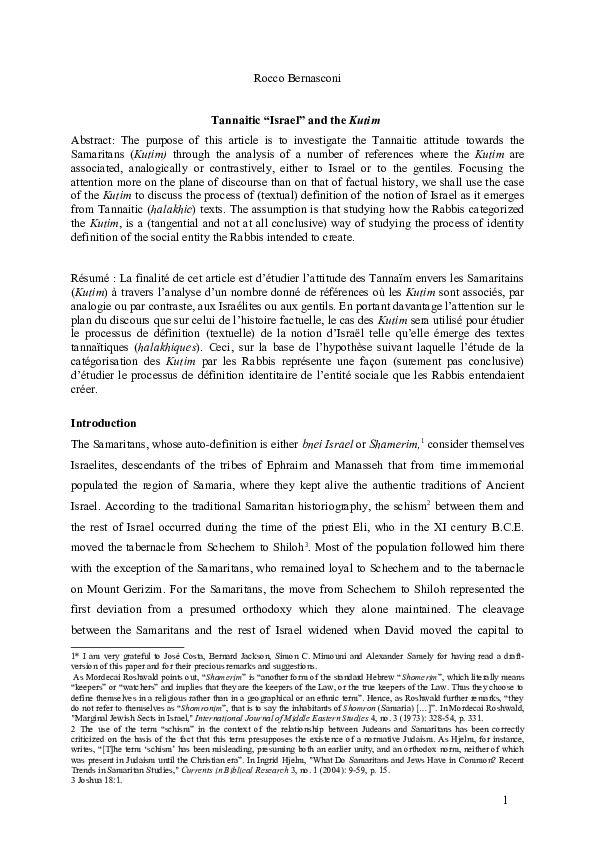 (PDF) Tannaitic Israel and the Kutim