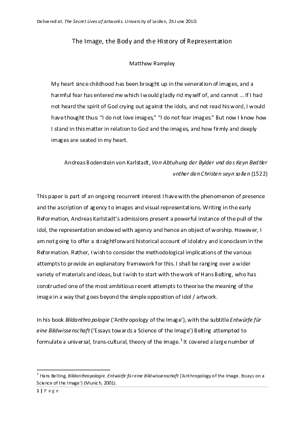 (PDF) The Image, the Body and the History of Representation