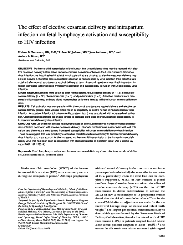 (PDF) The effect of elective cesarean delivery and intrapartum ...