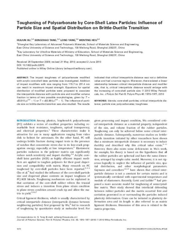 (PDF) Toughening of Polycarbonate by Core-Shell Latex Particles ...