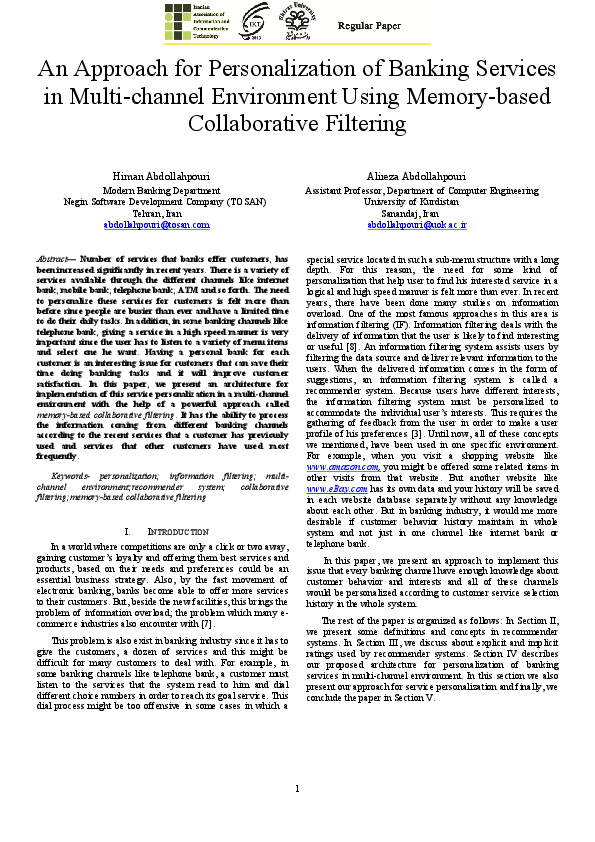 (PDF) An Approach for Personalization of Banking Services in Multi ...