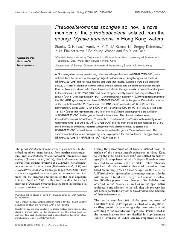 (PDF) Pseudoalteromonas marina sp. nov., a marine bacterium isolated ...