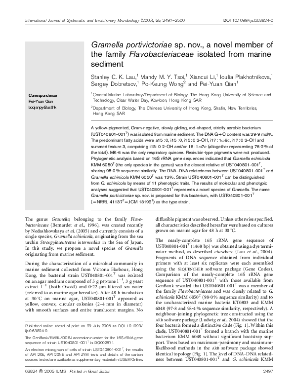 (PDF) Gramella portivictoriae sp. nov., a novel member of the family ...
