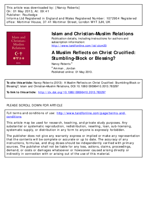 (PDF) Islam and Christian–Muslim Relations A Muslim Reflects on Christ Crucified: Stumbling ...