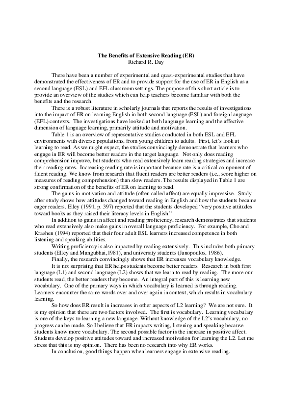 (PDF) The Benefits of Extensive Reading (ER)