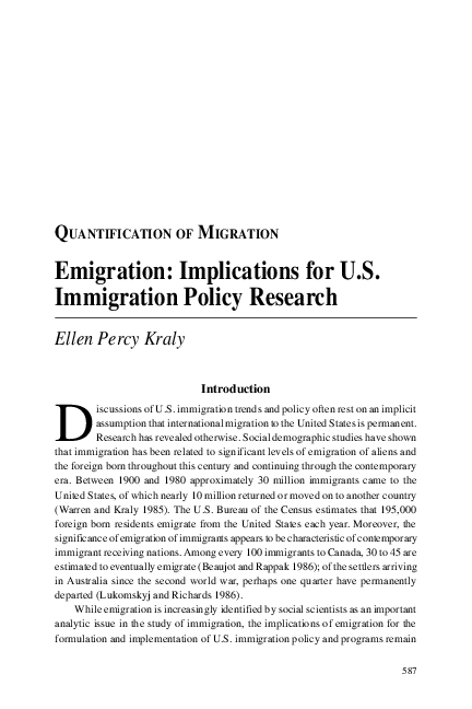 (PDF) Emigration: Implications for U.S. Immigration Policy Research