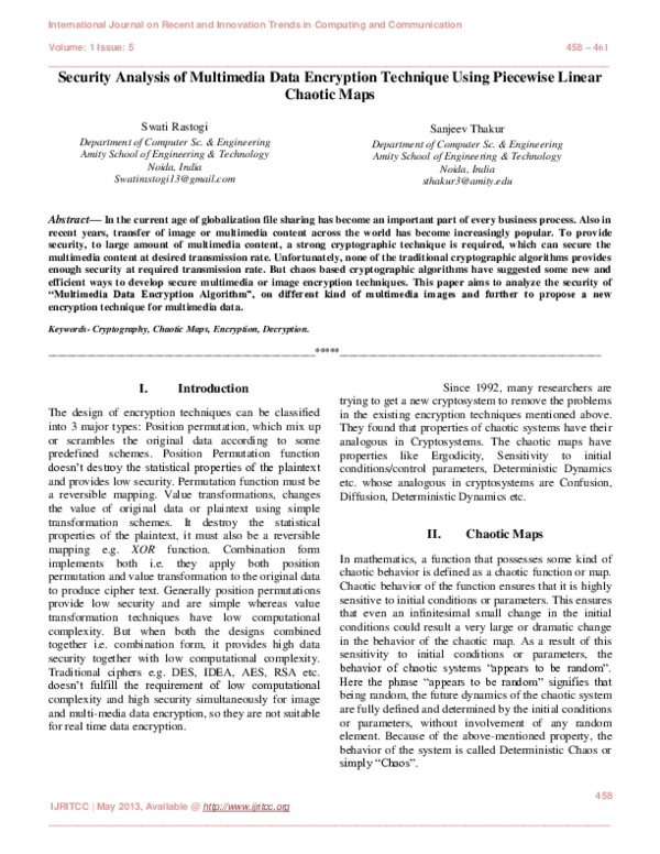 Pdf Security Analysis Of Multimedia Data Encryption Technique Using Piecewise Linear Chaotic